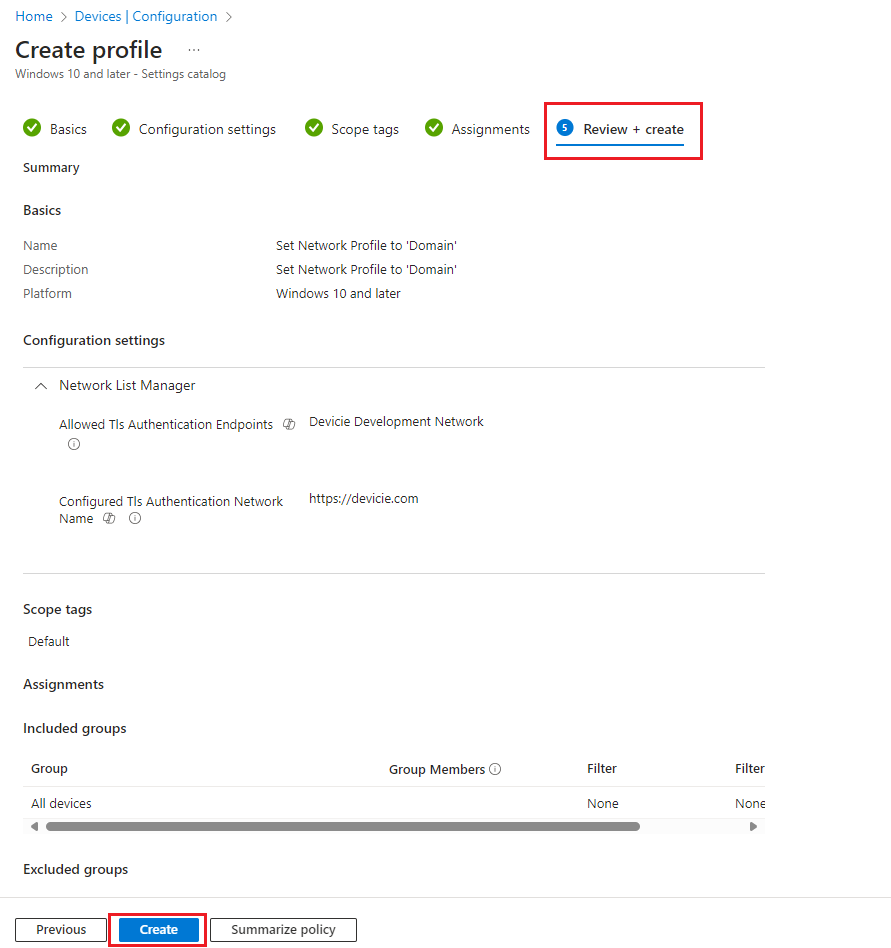 How to configure network to be Domain Authenticated in Microsoft Intune?